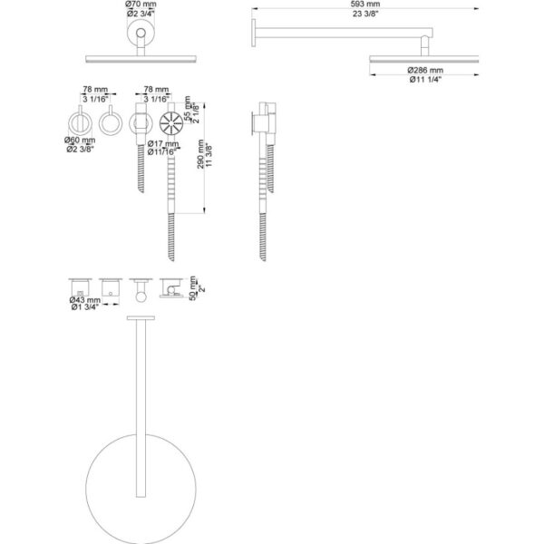 Vola 5471-061A brusesæt med omskifter til indbygning i krom