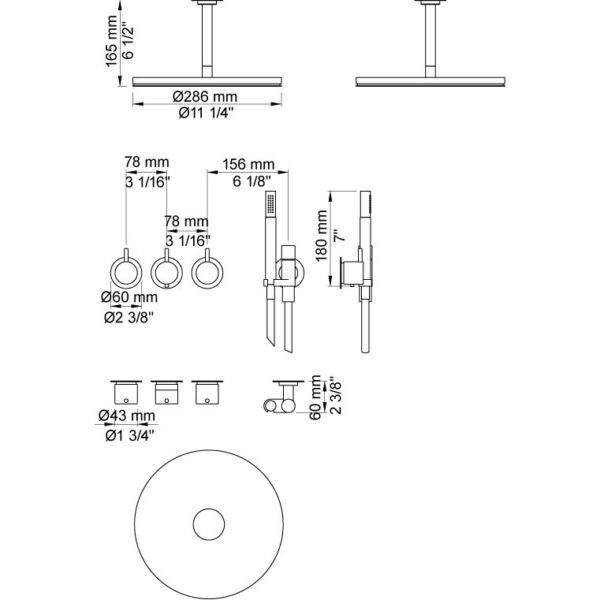 Vola 5471-061A brusesæt til indbygning til loft i krom