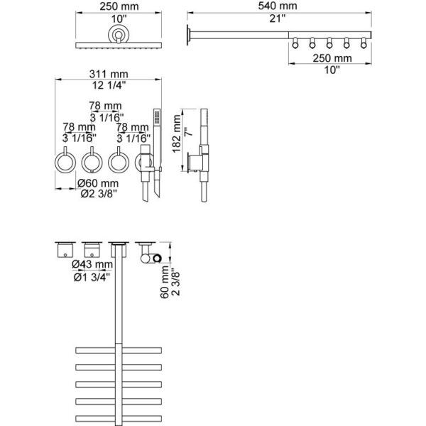 Vola 5471R-051 brusesæt til indbygning i krom