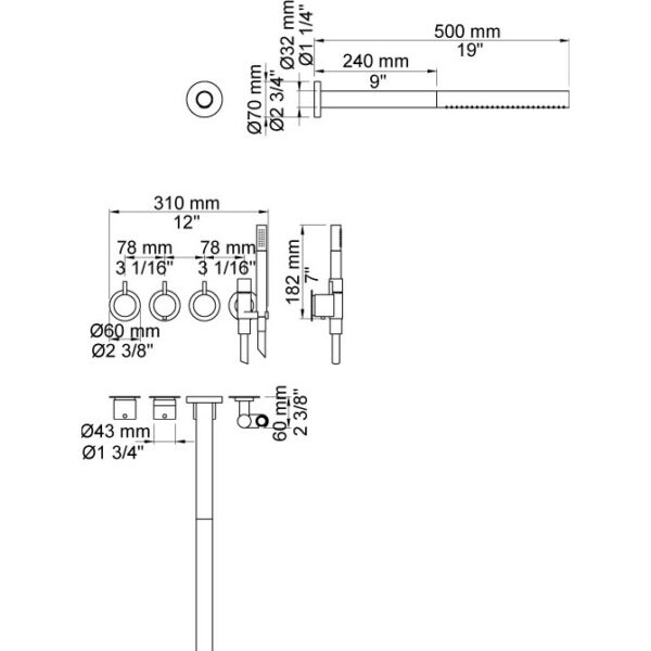 Vola 5471R-081ST brusesæt til indbygning i krom